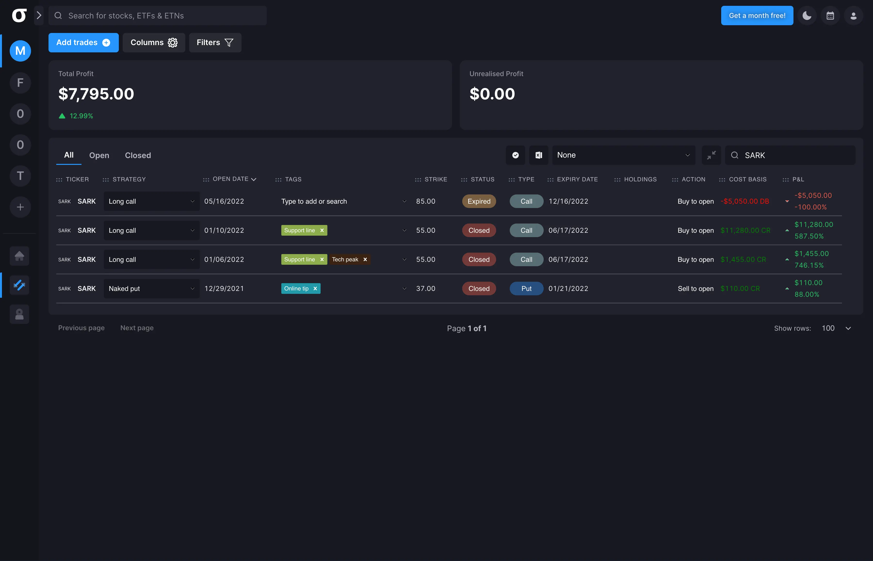 🤑 Option Tracker - Trading Journal - Stocks & Options